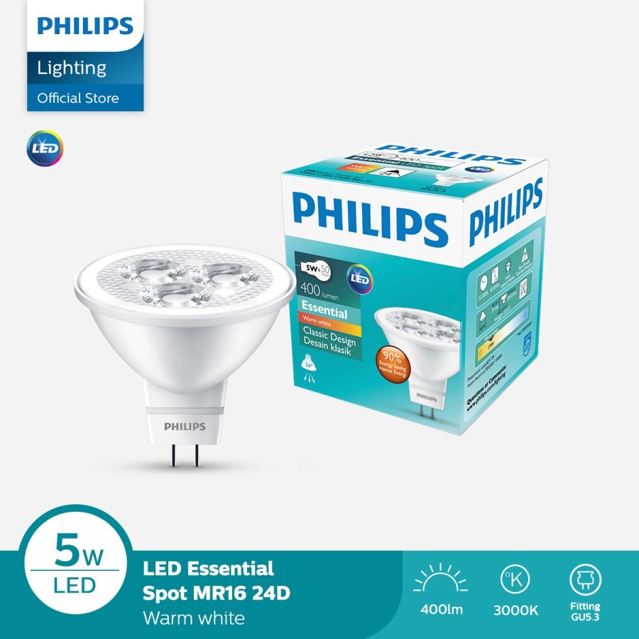 Jual Philips Lampu Spotlight ESSENTIAL MR16 LED 5W 24D Kuning | Shopee Indonesia