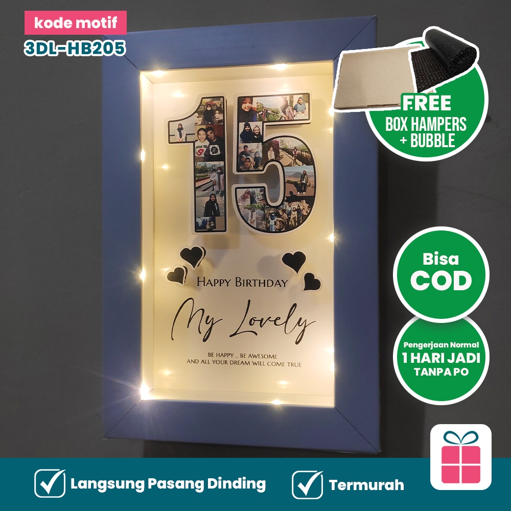 Jual FRAME 3D LAMPU - Hadiah / Kado Ulang Tahun Ultah Unik Motif Kolase ...
