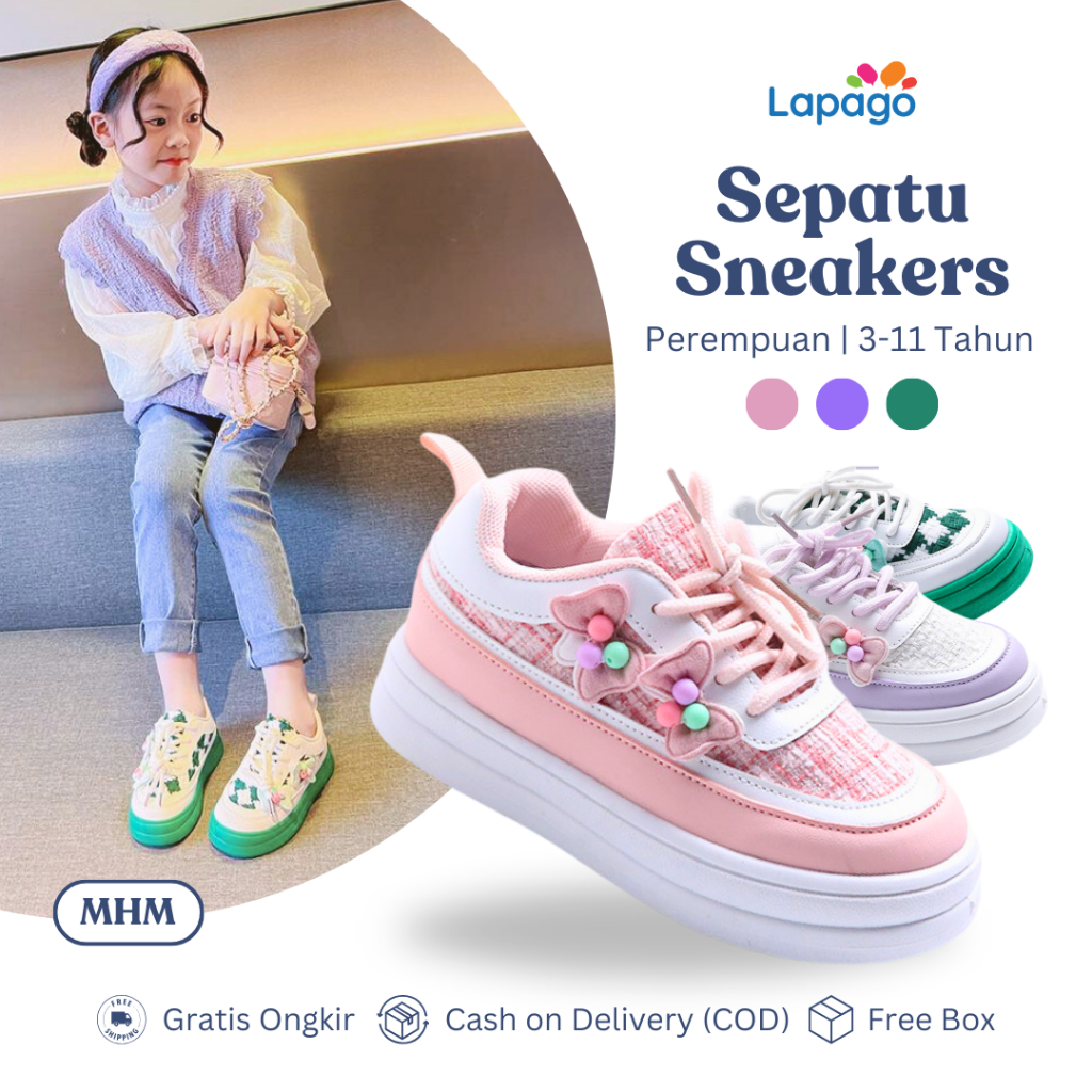 Jual LAPAGO FREE BOX Sepatu Sneakers Sporty Anak Kids Perempuan Usia 3 - 13 Tahun Type MHM ...