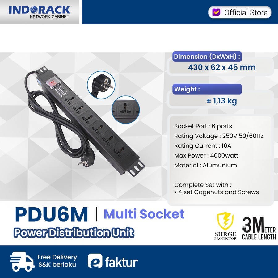 Jual PDU6M INDORACK Horizontal Power Distribution Unit 6 Outlet Multi Socket | Shopee Indonesia