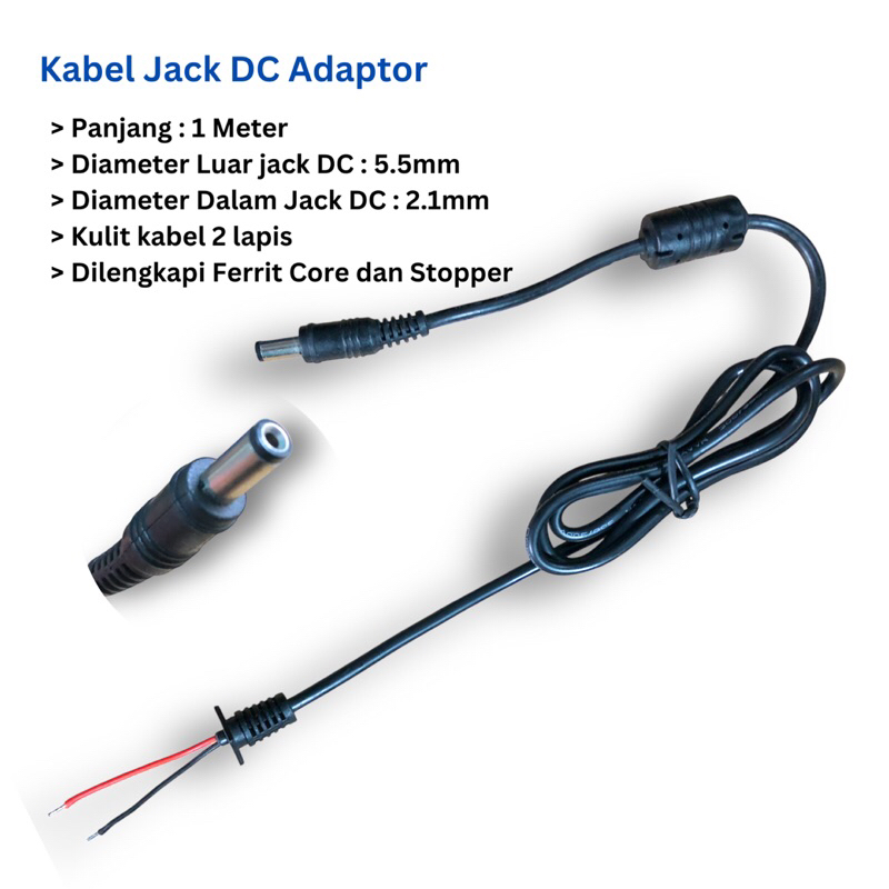 Jual Kabel Jack DC Adaptor Male 1 Meter 5.5mm x 2.1mm Buntung Dengan ...