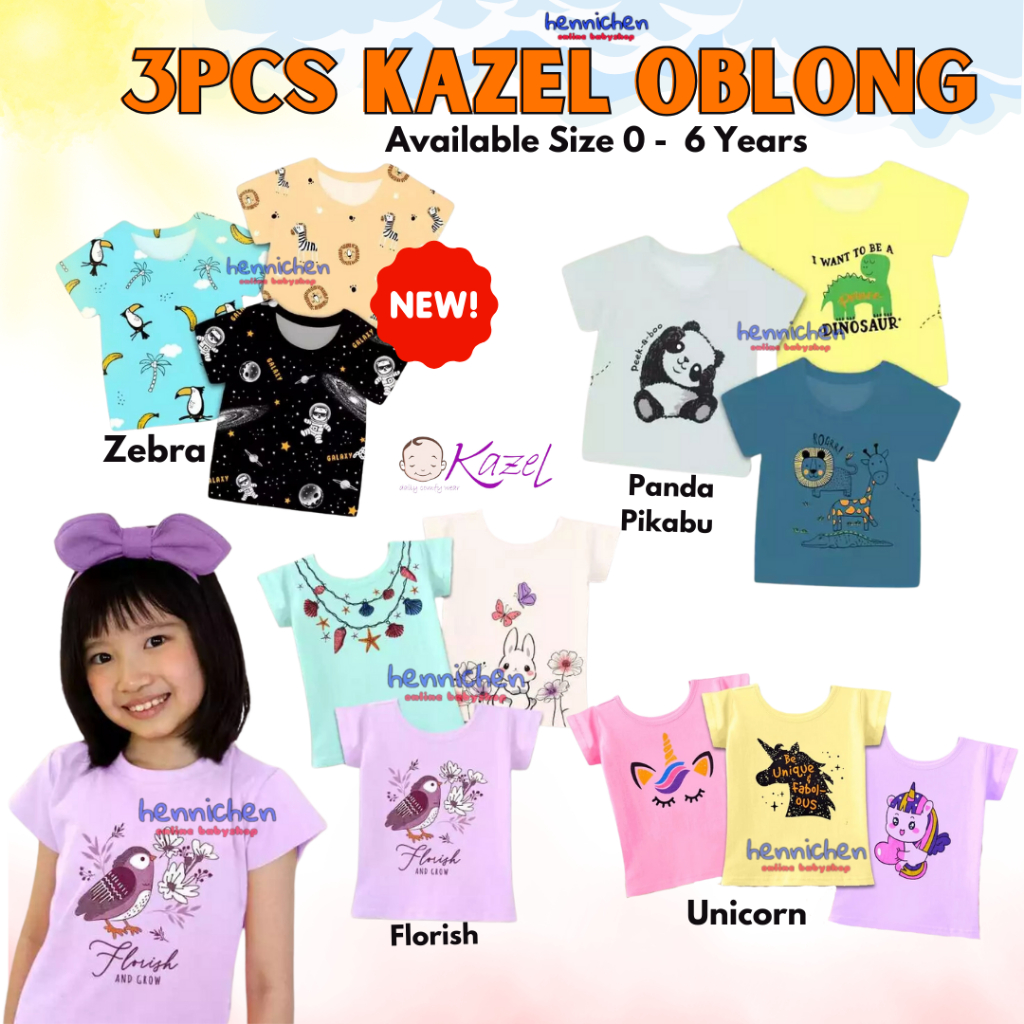 Jual 3pcs KAZEL TSHIRT ROSE / ZEBRA / FLORISH / PANDA PEEK A BOO / SUMMER EDITION / TINY SPACE ...