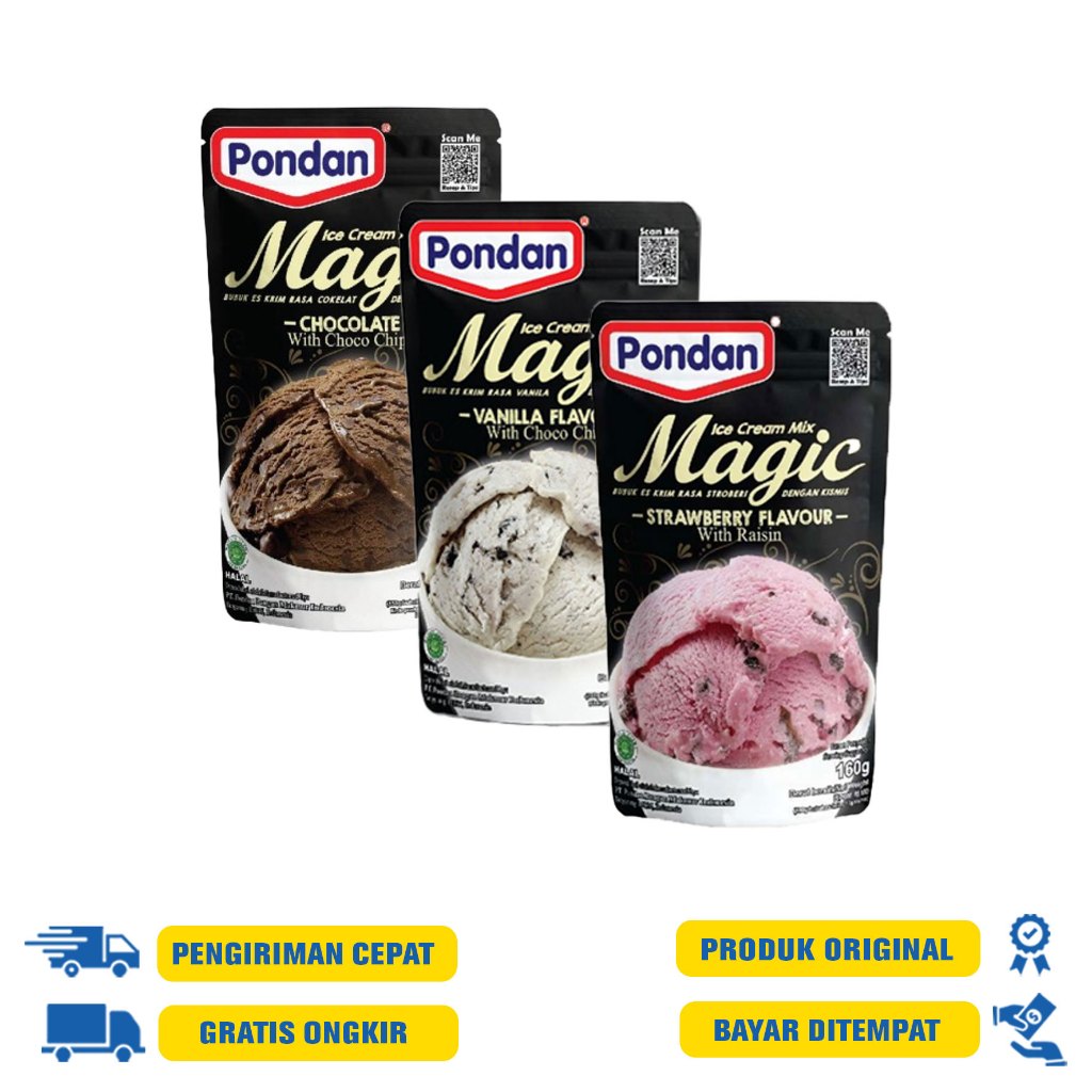 Jual Pondan Magic Ice Cream Mix/Bubuk Es Krim Coklat/Strawberry/Vanila ...