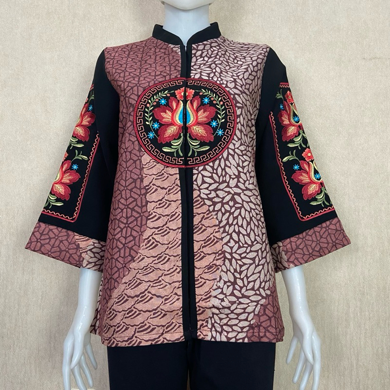 Jual Atasan Blouse Batik Wanita Kain Doby Viscose Bordir Premium Elegan ...