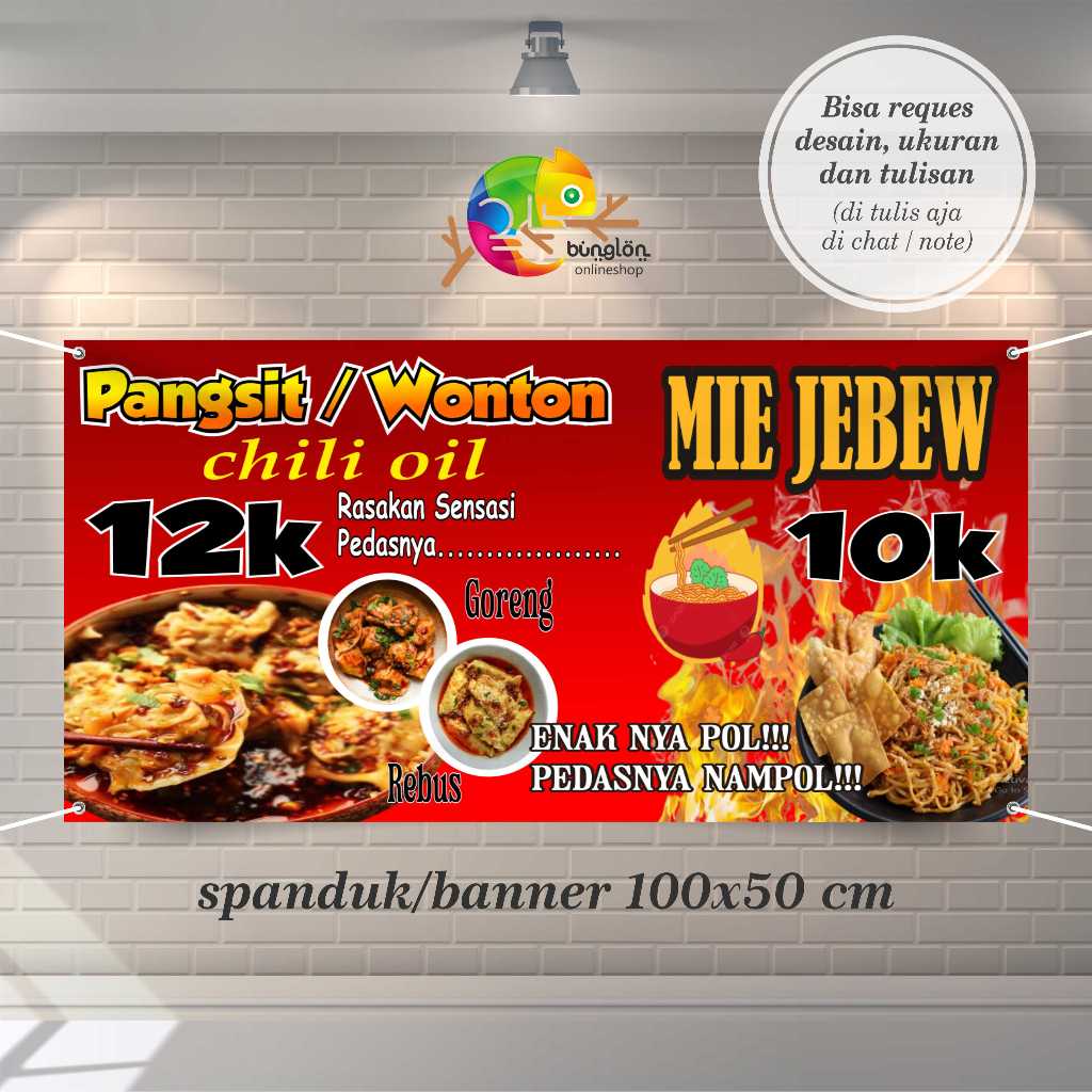 Jual Cetak Spanduk Banner Wonton Chili Oil Dan Mie Jebew | Shopee Indonesia