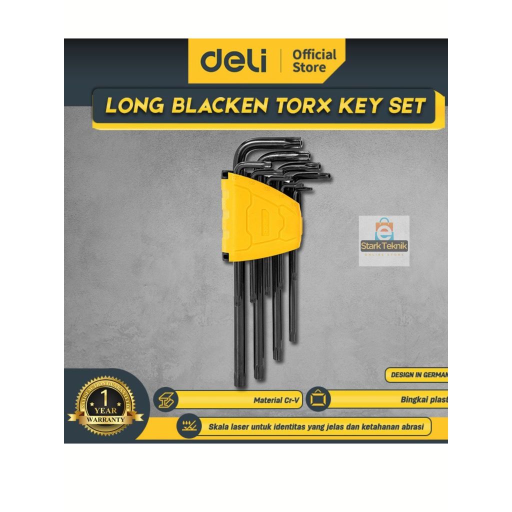 Jual Deli Hex Key Set / Set Kunci L 9 Pcs Bintang T10-T50 Hitam ...