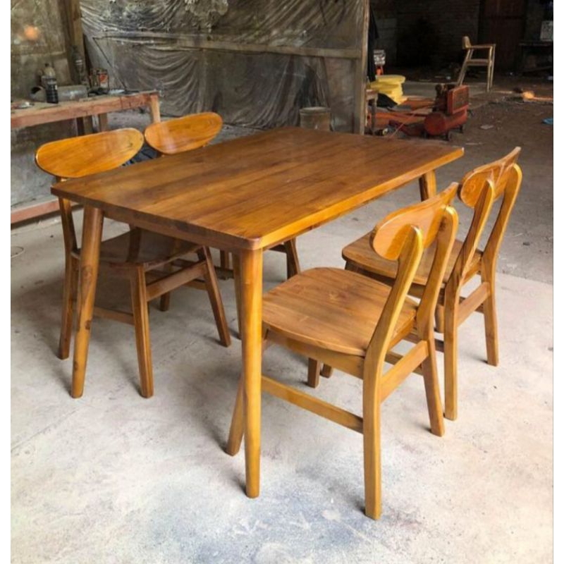 Jual set meja makan cafe kursi ropan minimalis kayu jati "READY STOCK" | Shopee Indonesia