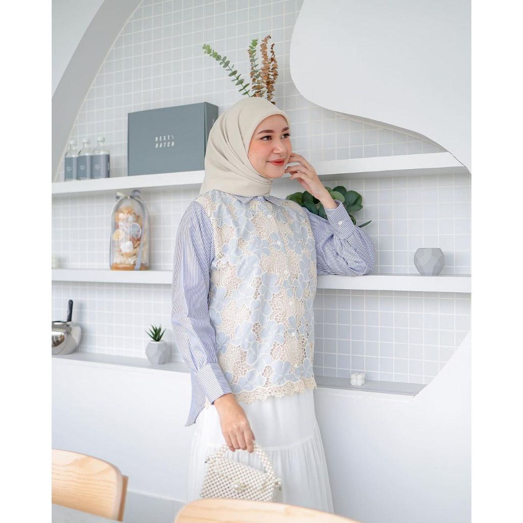Jual RANISHA LACE SHIRT - Atasan Kemeja Wanita Kombinasi Brocade ...