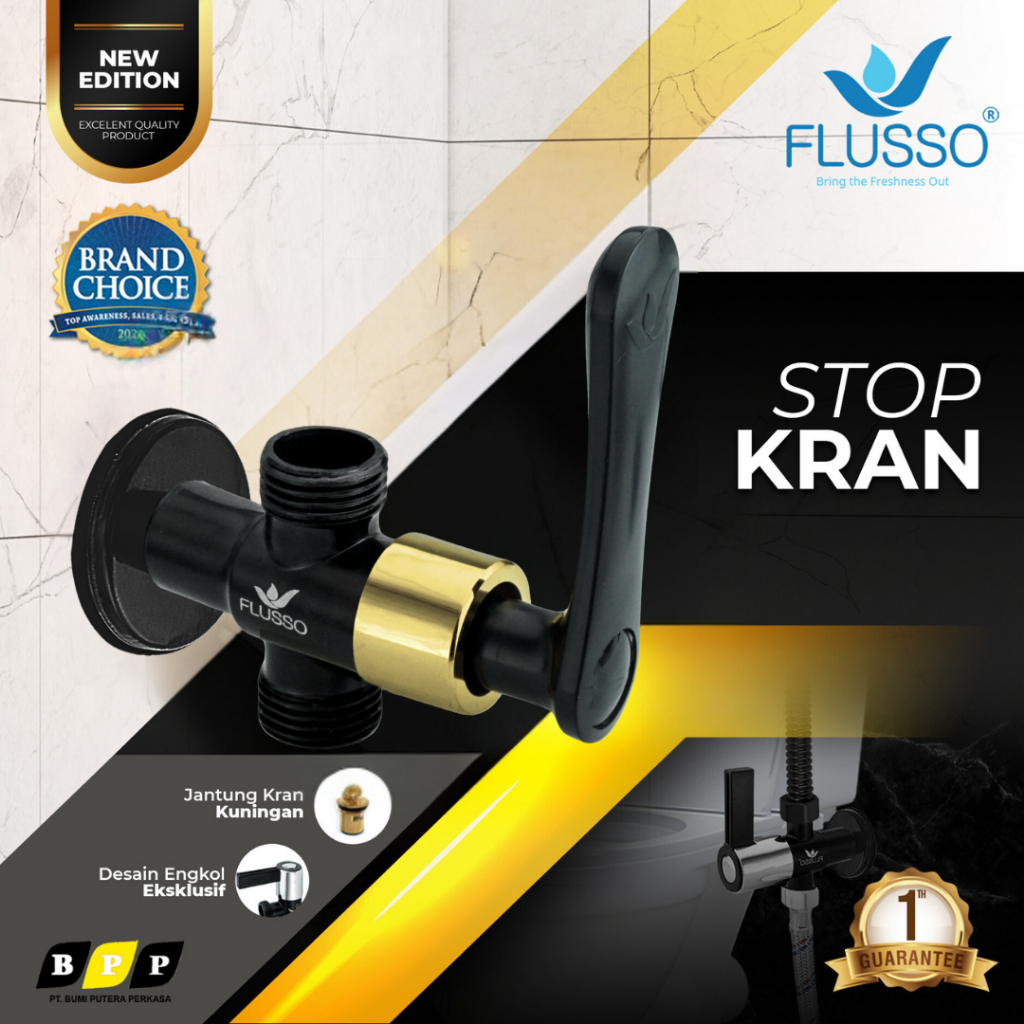 Jual FLUSSO Stop Kran Double 1/2 Black Series Bergaransi | Kran Cabang ...