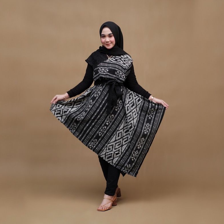 Jual KODE M52G COUPLE SIERA DRESS IVORY TENUN IKAT ASLI AURORA DRESS COUPLE DRESS TENUN COUPLE ...