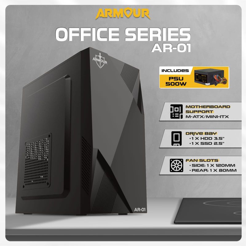Jual CASING PC OFFICE SERIES ARMOUR AR-01 + PSU 500W | Shopee Indonesia