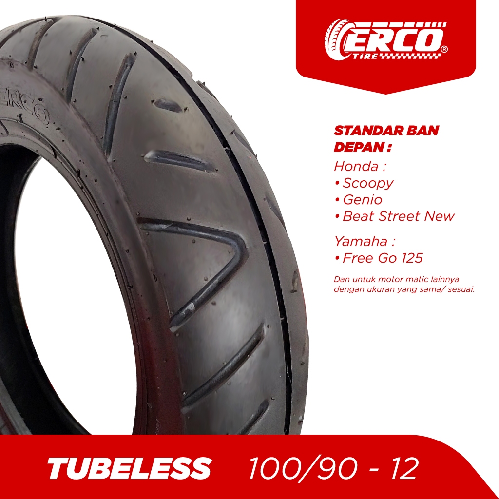 Jual Ban motor matic R12, ERCO 100/90 - 12 Tubeless, Ban matic Ring 12 ...