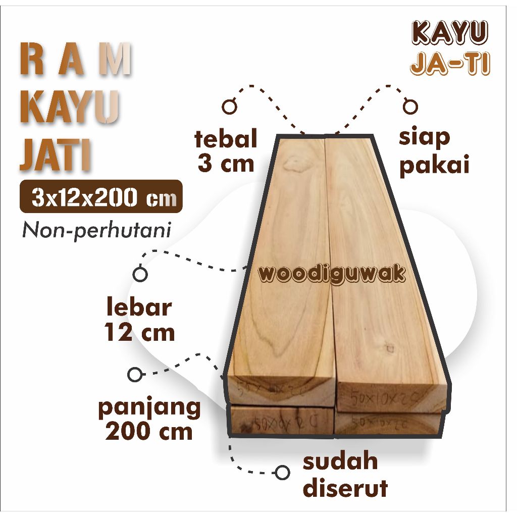 Jual Ram Kayu Jati Jawa Ukuran 3x12x200 cm Allgrade Papan Jendela ...