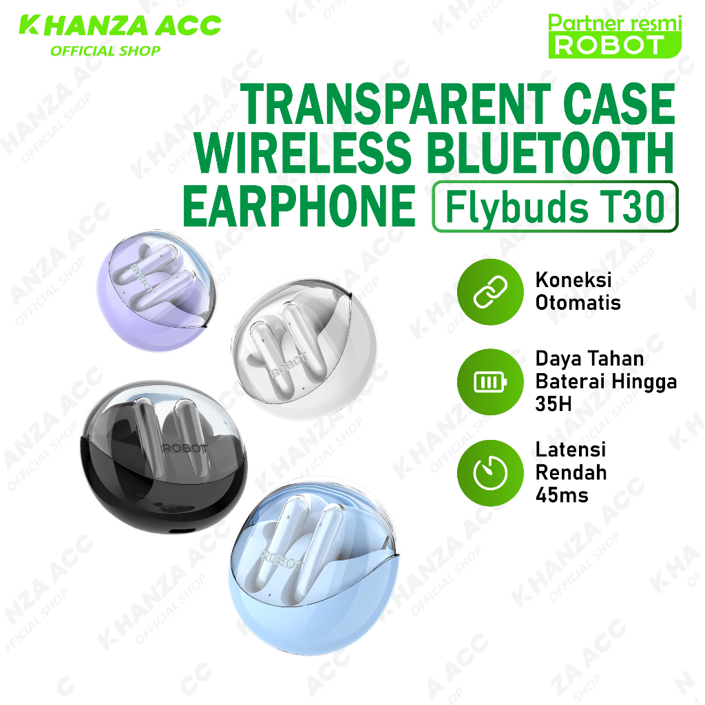 Jual KHANZAACC ROBOT T30 FLYBUDS TWS Wireless Earphone Transparent Case ...