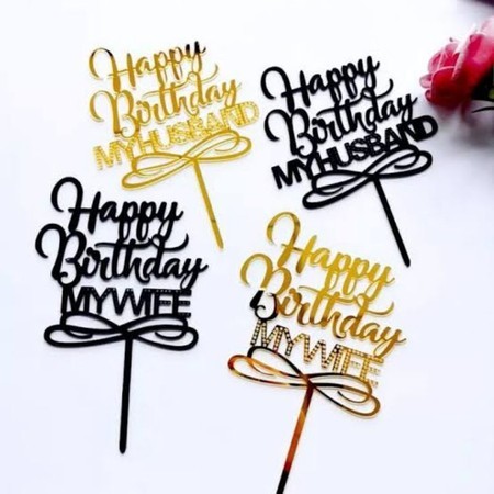 Jual topper akrilik happy birthday HBD my husband my wife ultah istri ...