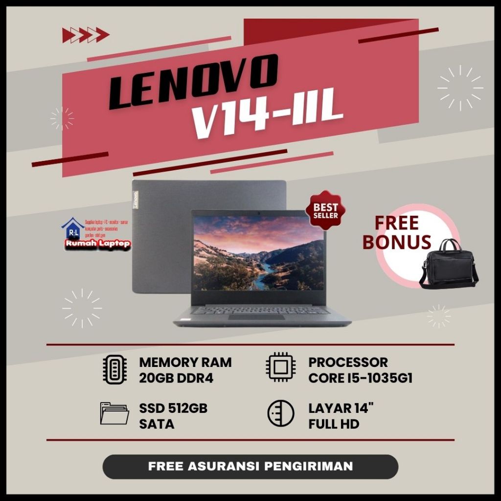 Jual Laptop Lenovo V14-IIL Core i5 Gen 10 Ram 20GB Ssd 512GB 14 Inch Grey | Shopee Indonesia