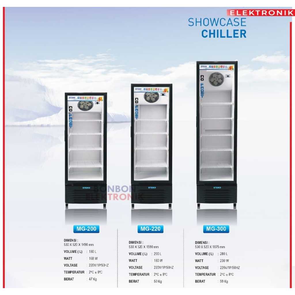 Jual Showcase Chiller Steko No Frost Type MG-180 MG-200 MG-220 MG-300 ...