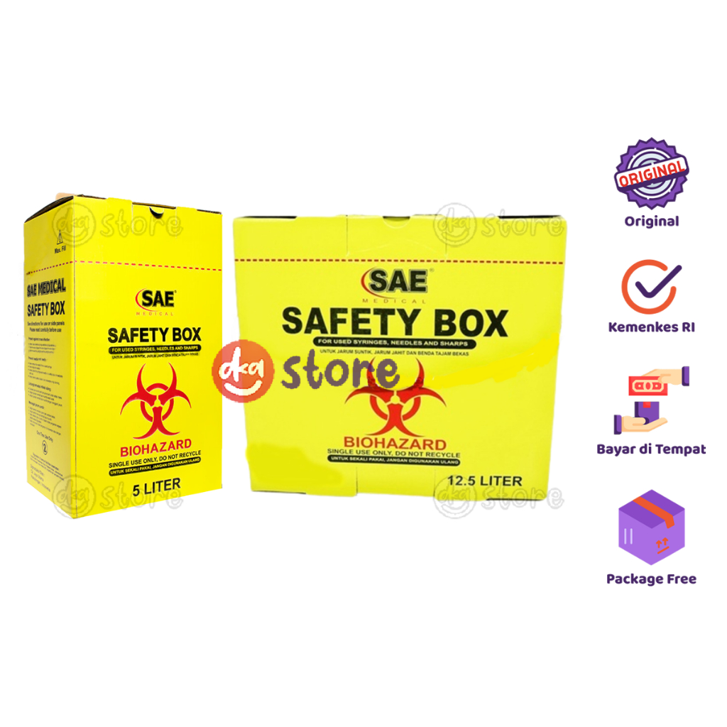 Jual Tempat Sampah Safety Box Kuning 5 Liter dan 12,5 Liter / Kardus Kotak Limbah Medis Benda ...
