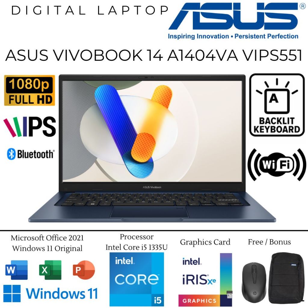Jual Asus Vivobook 14 A1404VA-VIPS551 /Core i5-1335U/16GB/512GB SSD/14 ...