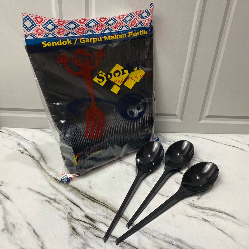 Jual Sendok Makan Plastik Sporkis Hitam Isi 50 Pcs | Shopee Indonesia