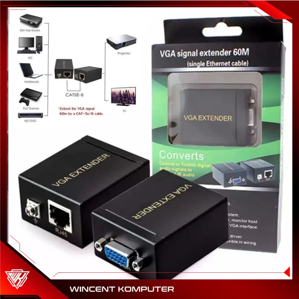 Jual Vga Extender / Vga Signal Extender 60m Single cat5 / cat6 | Shopee ...