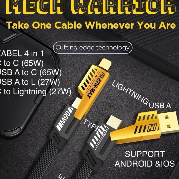 Jual KABEL DATA 4 in 1 DATA CABLE USB A TYPE C FAST CHARGING 65W PD 27W ...