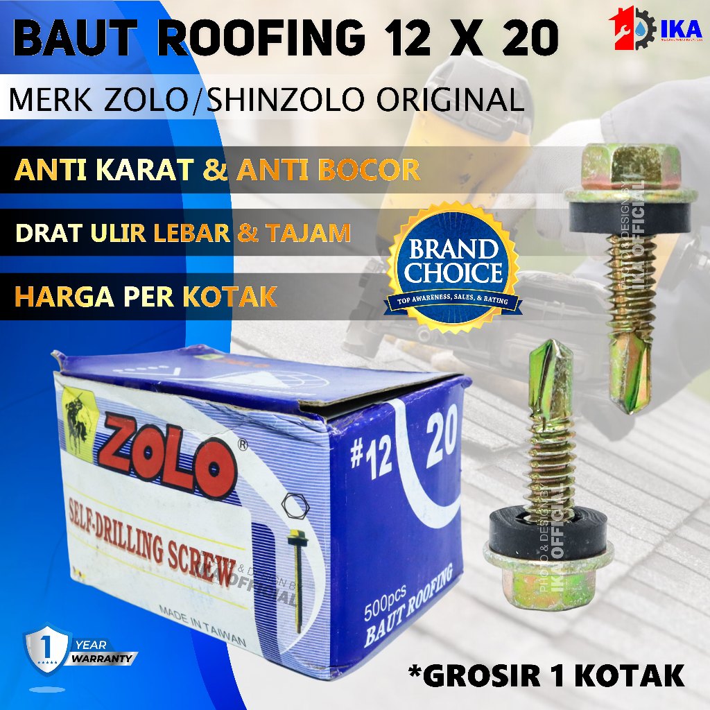Jual BAUT ROOFING ZOLO 12 x 20 / Baut Rofing (2 cm) / Baut Atap ASLI ...