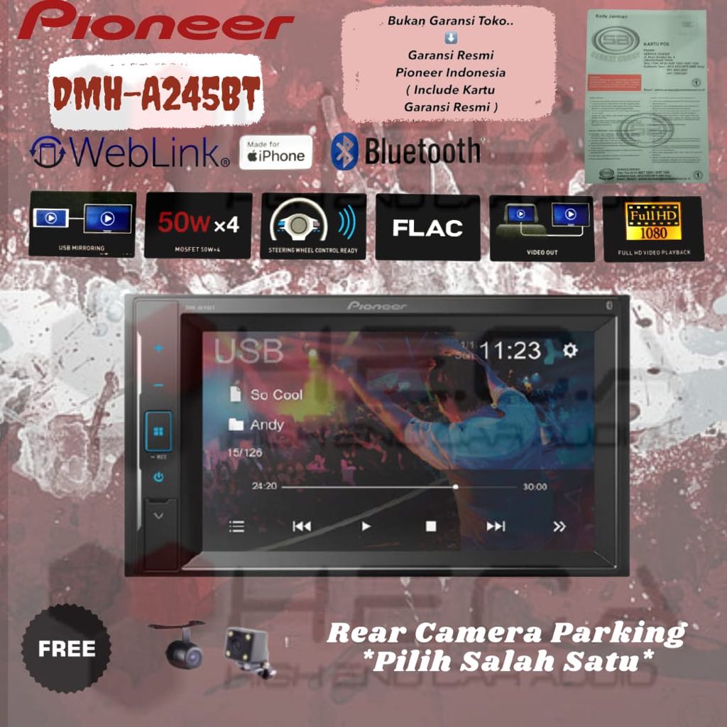 Jual Pioneer DMH-A245BT Head Unit Double Din DMH A245 BT Tape Audio + Cam | Shopee Indonesia