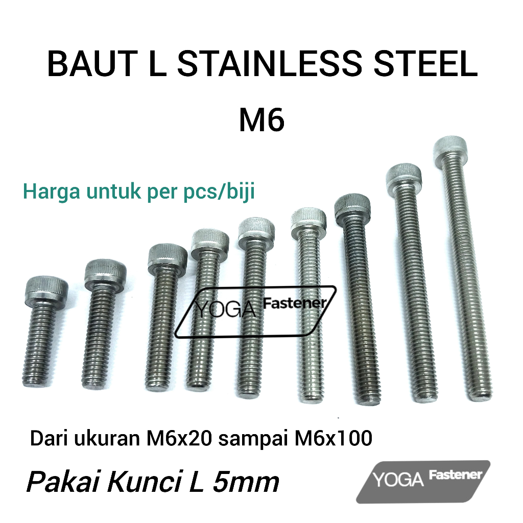 Jual Baut L M6 Stainless steel ukuran M6x20 sampai M6x100 harga per pcs ...