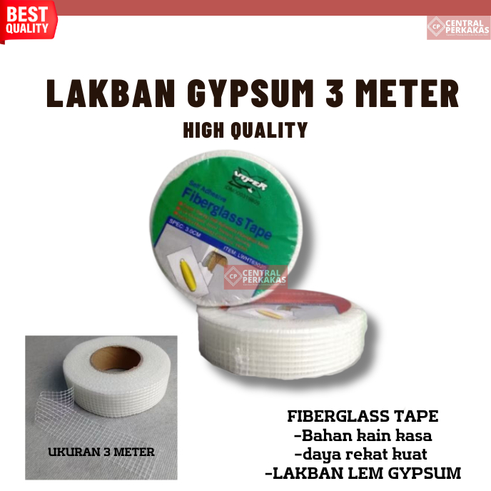 Jual LAKBAN 3CM 5CMX40M LEM ISOLASI KASA MESH FIBER GYPSUM FIBER TAPE ...