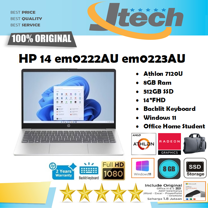 Jual HP 14 em0222AU em0223AU - Athlon 7120U - 8GB - 512GB - 14"FHD ...