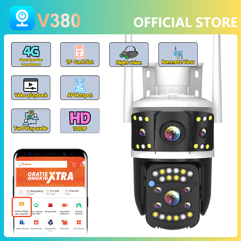 Jual CCTV V380 Pro IP Kamera out door Lensa Ganda Layar Ganda Pengintai ...