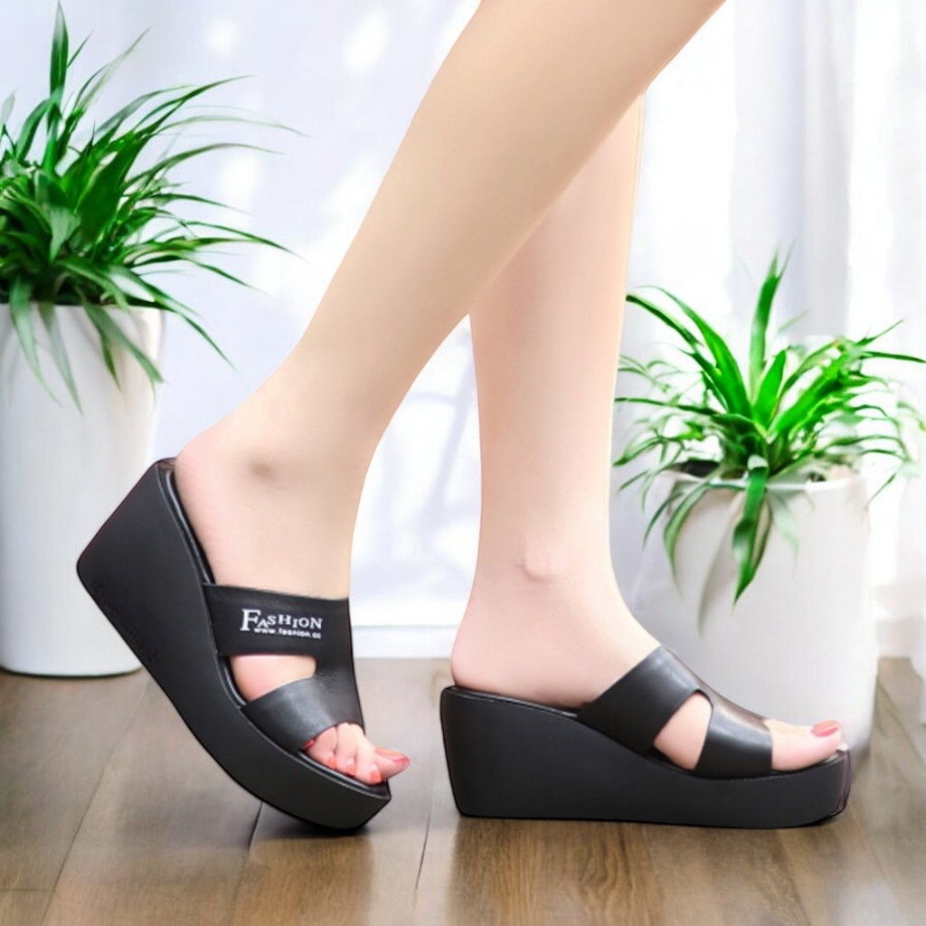 Jual Sandal Wanita Wedges Selop Polos - Sendal Wedge Kekinian 2024 ...