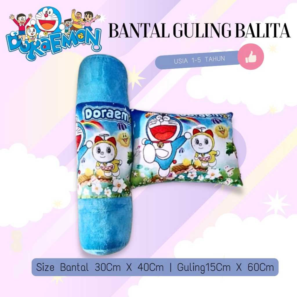 Jual Bantal guling anak balita set motif doraemon/bahan halus/bisa di ...