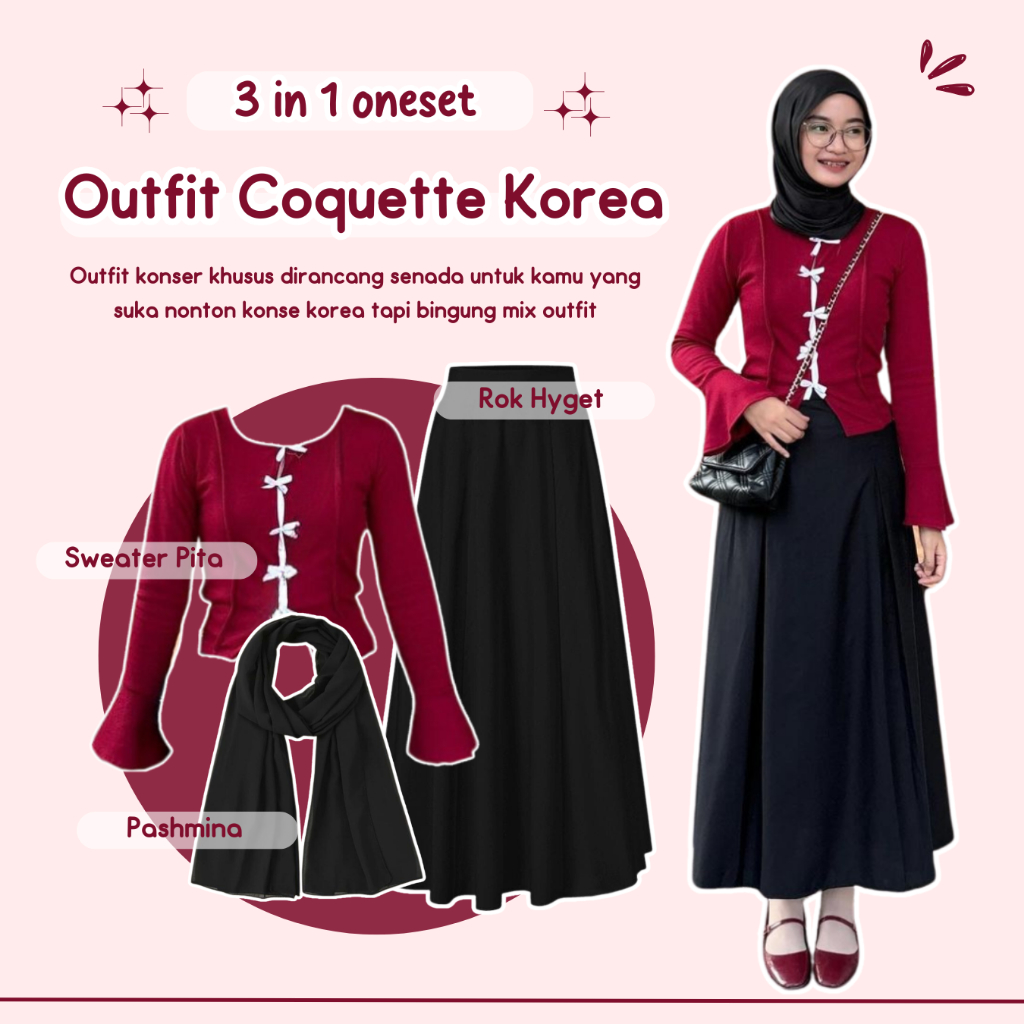 Jual AS48 - Oneset korean style (Blouse Coquette, Pashmina, Rok Hyget ...