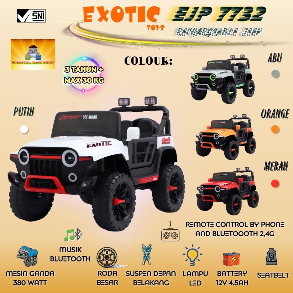 Jual Mainan Mobil Aki Exotic EJP 7732 Jeep Aki Car Remote Rechargeable ...