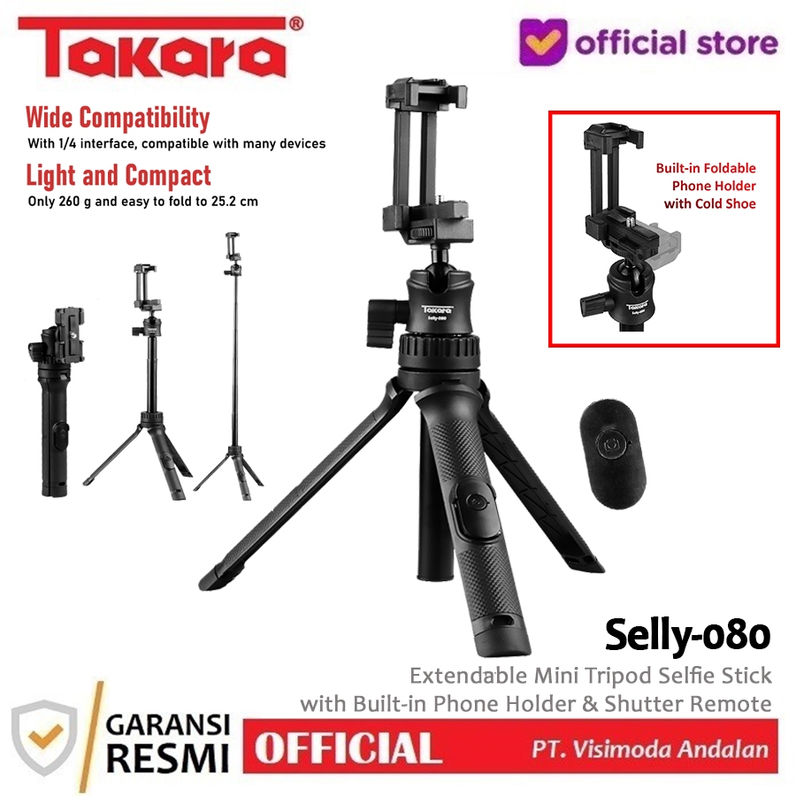 Jual Takara Selly-080 Mini Tripod Selfie Stick with Shutter Remote ...