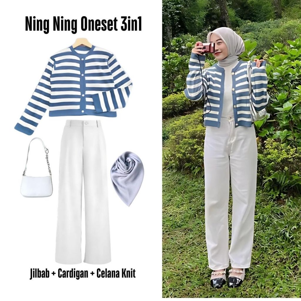 Jual One set 3in1 cardigan outwear rajut tebal celana highwaist kulot pants jilbab bella | ootd ...