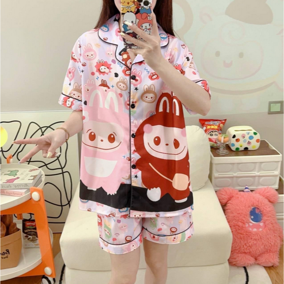 Jual Baju Tidur Labubu Set Clothes Cute Piyama LAbubu Set T-Shirt ...