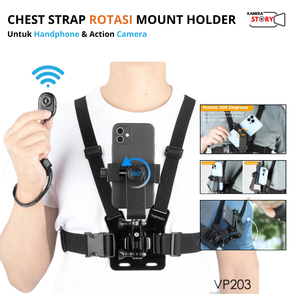 Jual Chest Strap HP Vlog Smartphone Body Clamp Motovlog Holder HP Tali ...