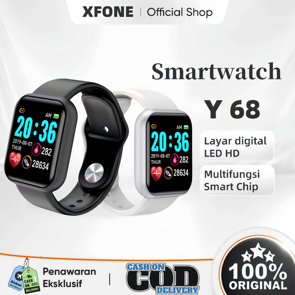 Jual XFONE Jam Tangan Elektronik Olahraga Cerdas Y68 Layar LED HD Tali ...