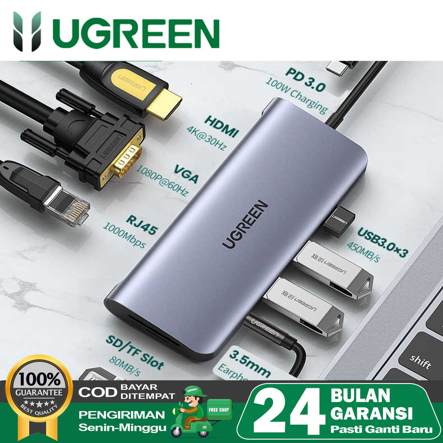 Jual UGREEN USB HUB Type C To RJ45 HDMI 4K VGA RJ45 LAN SD Card TF Slot Aux 3.5mm PD 3.0 USB C ...