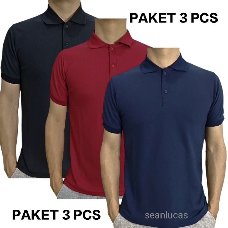 Jual Paket 3 pcs Kaos Polo Shirt Kerah Polos Wangki polos M L XL XXL ...