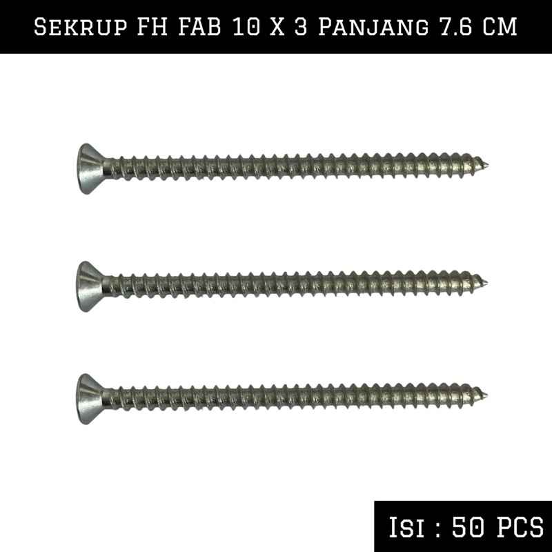 Jual (50 Pcs) Sekrup FH FAB Panjang 7.6 CM 10 X 3 Inch | Sekrup Tapping ...
