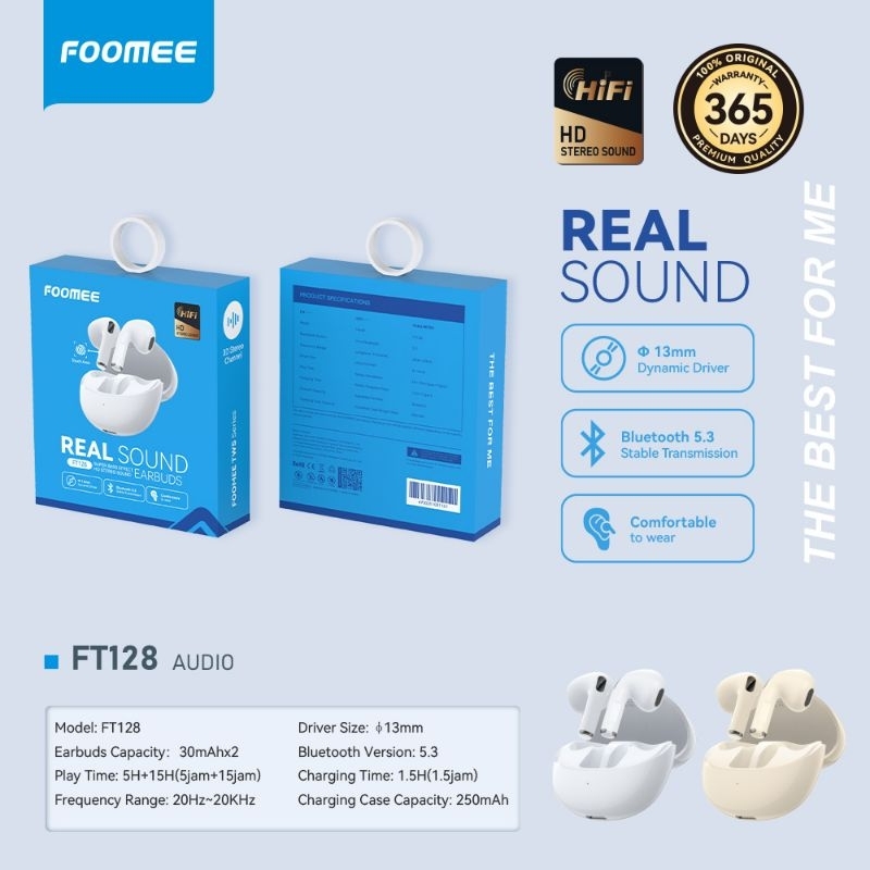 Jual Earphone Bluetooth 5.3 Super Bass Foomee FT128 TWS True Wireless ...
