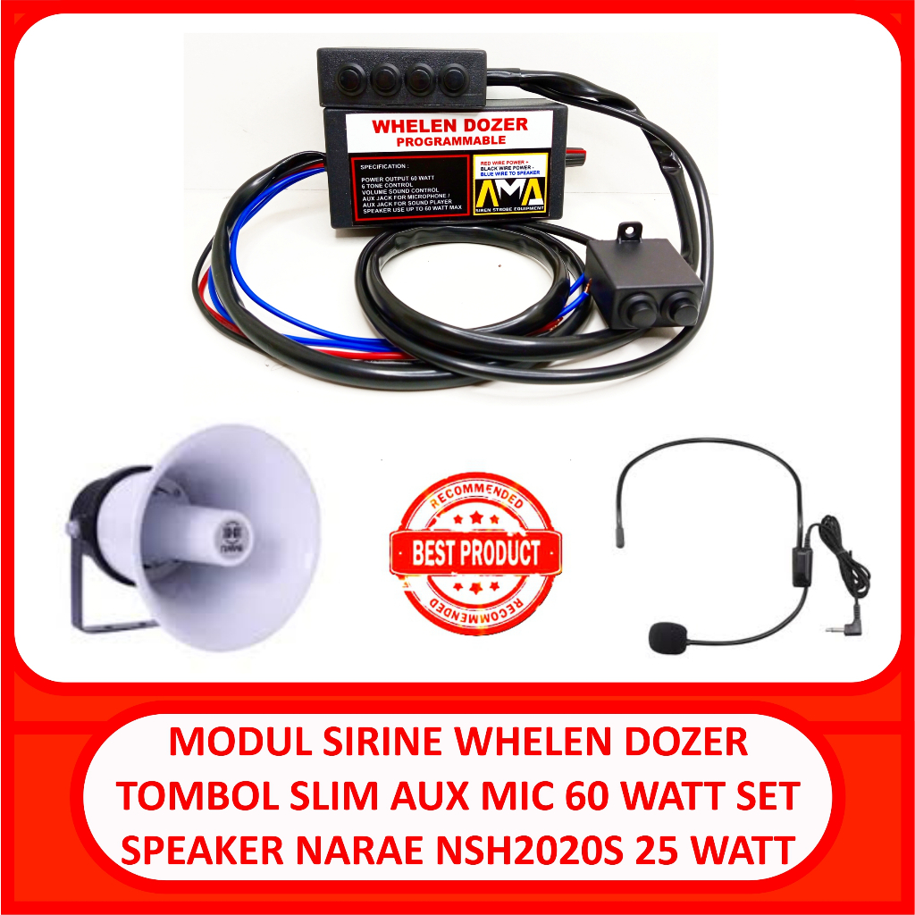 Jual whelen dozer kring kring tombol slim 60 watt aux mic volume set speaker narae 25 watt ...