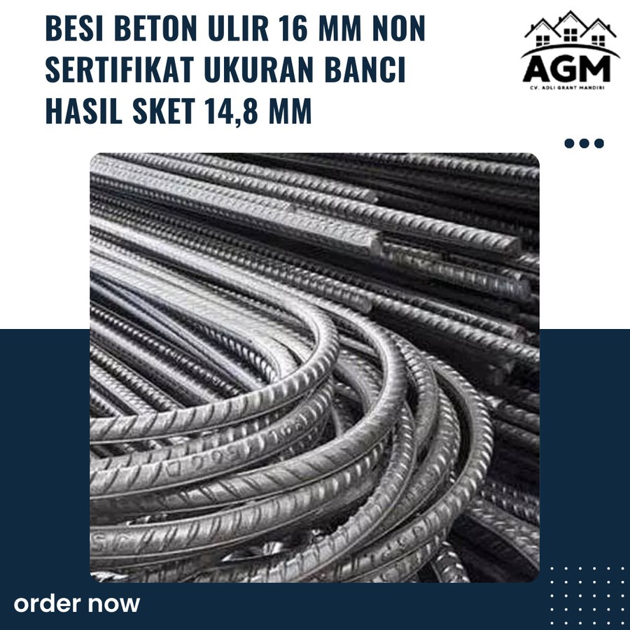 Jual besi beton ulir 16 mm Non Sertifikat ukuran banci hasil sket 14,8 mm | Shopee Indonesia