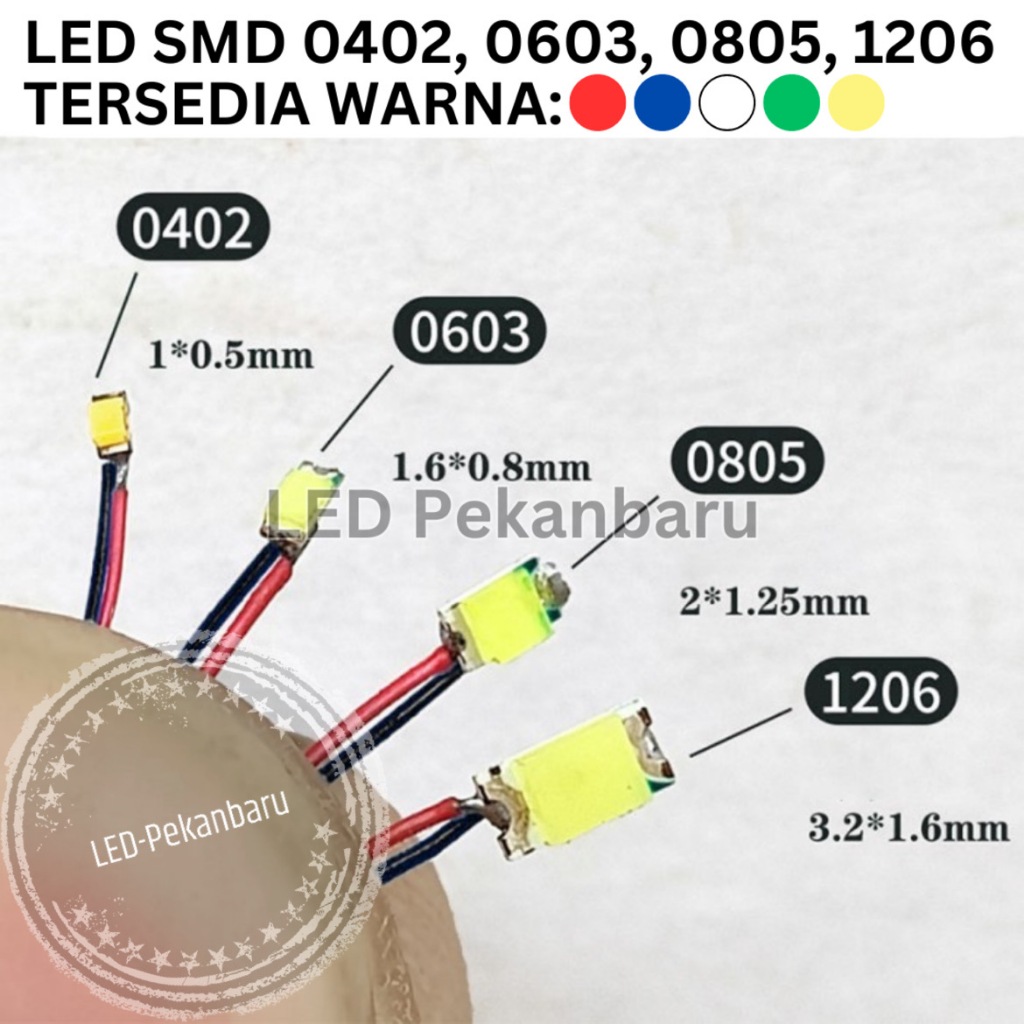 Jual LED CHIP SMD 0402 0603 0805 1206 WARNA MERAH BIRU HIJAU PUTIH ...