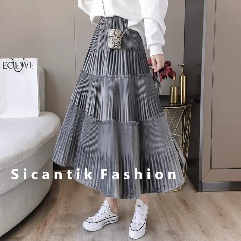 Jual Rok Bludru Ruffle Plisket Premium Import - Rok Panjang 92cm ...