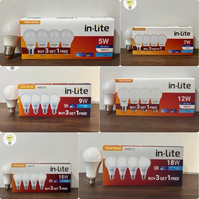 Jual PAKET MURAH BELI3 GRATIS 1 ISI 4PCS LAMPU LED INLITE VALUE 5W,7W ...